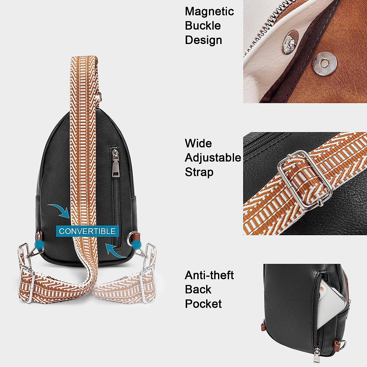 CLUCI Small Sling Bag for Women,Vegan Leather Fanny Pack Crossbody Bags for Women,Chest Bag With Guitar Strap