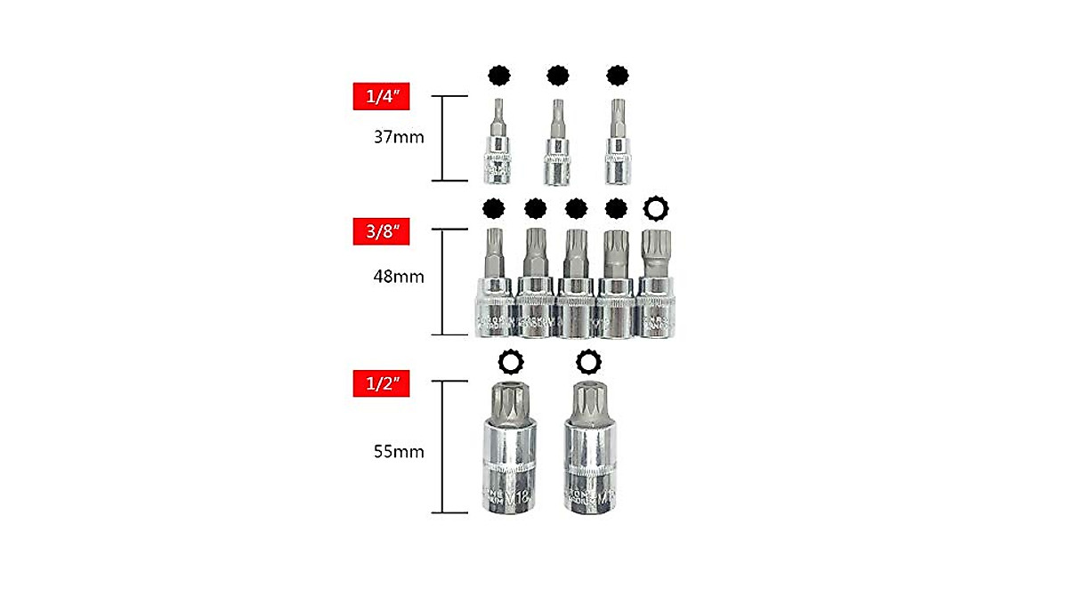XZN Triple Square Spline Bit Socket Set - 10 Pieces