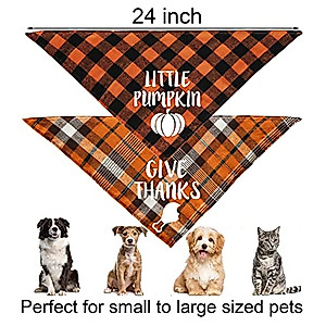 JOTFA 2 Pack Halloween Thanksgiving Day Dog Bandanas, Holiday Fall Plaid Dog Puppy Bandana Scarf Little Pumpkin Give Thanks Dog Costume for Small Medium Large Dogs Pets