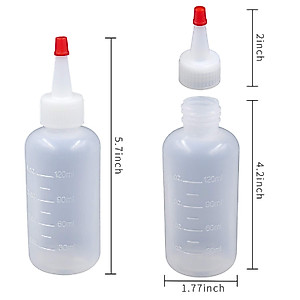 EDOBLUE Plastic Bottles 120mL with Red Tip Caps and Measurements - Small Mini Squeeze Dispensing Bottle for Arts and Crafts, Paint, Icing,Condiment, Glue, Sauces, and More ​- 6 Pack / 4 Ounce