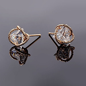 ENMOKI Geometric Triangle Cubic Zirconia Stud Earrings for Womens, Gold-Plated-Brass,…