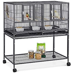 Yaheetech 41.5" Stackable Divided Breeder Breeding Parakeet Bird Cage for Canaries Cockatiels Lovebirds Finches Budgies Small Parrots with Rolling Stand, Black