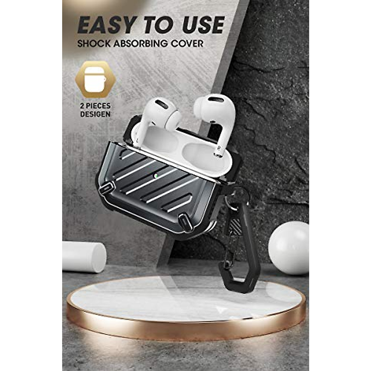 SUPCASE Unicorn Beetle Pro Series Case Designed for Airpods Pro (2022/2019), Full-Body Rugged Protective Case with Carabiner for AirPods Pro (2nd Generation / 1st Generation) (Black)