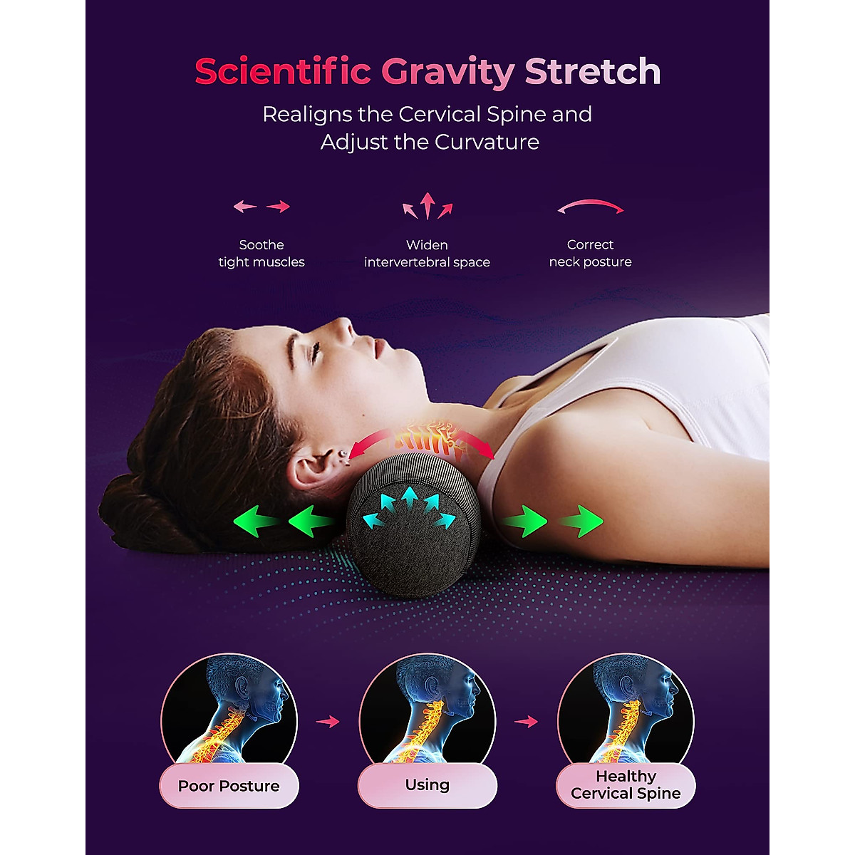 Neck Stretcher for Neck Pain Relief, Cervical Neck Traction Device with Magnetic Therapy Pillowcase, Neck Hump Corrector, Neck and Shoulder Relaxer for TMJ, Cervical Spine Alignment, Yellow