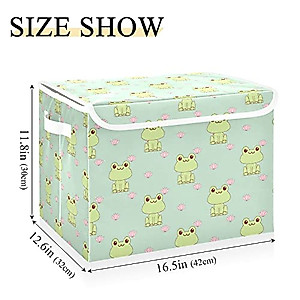 Krafig Cartoon Animal Frog Foldable Storage Box Large Cube Organizer Bins Containers Baskets with Lids Handles for Closet Organization, Shelves, Clothes, Toys