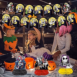 Nightmare Birthday Decorations Party Supplies, Christmas Nightmare Banner,Hanging Swirls and Table Decorations Honeycomb Centerpieces for Nightmare Party decoration