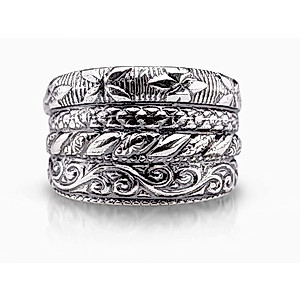 Joolala Fairytell Four Element Design Fashion Twirl Ring in 925 Sterling Silver – Anniversary Band for Women, Size 6