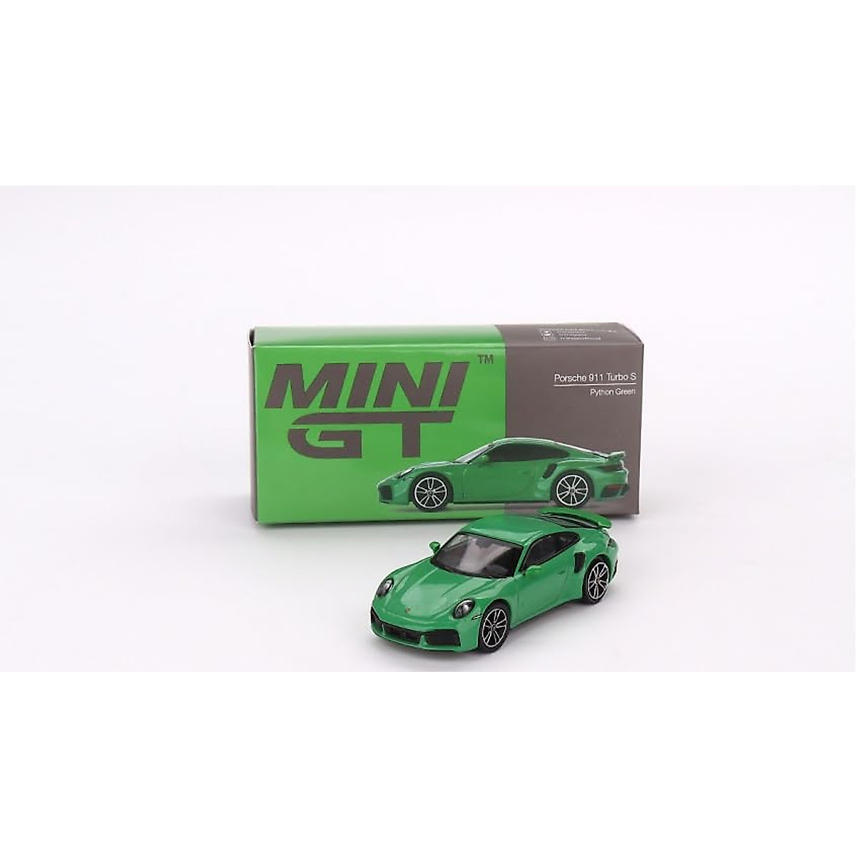 True Scale Miniatures Model Car Compatible with Porsche 911 Turbo S Python Green 1/64 Diecast Model Car MGT00525