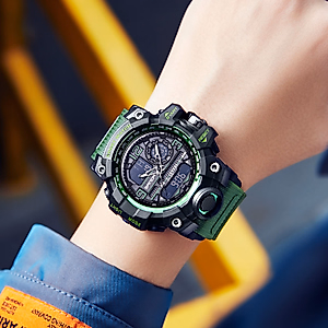 KXAITO Men's Watches Sports Outdoor Waterproof Military Watch Date Multi Function Tactics LED Face Alarm Stopwatch for Men (3133_Green)