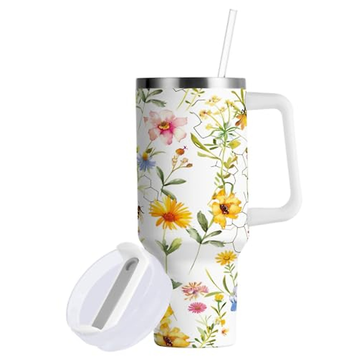 RPLIFE Watercolor Wildflowers Tumbler, Stainless Steel Cup, Tumbler with Lid and Straw
