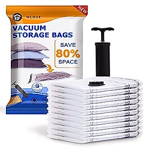 10 Pack Vacuum Storage Bags, Space Saver Bags (10 Large) Compression Storage Bags for Comforters, Pillows, Blankets, Clothes with Hand Pump - 10 Large