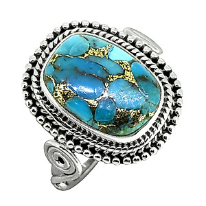 YoTreasure 10x14 MM Blue Copper Turquoise Ring 925 Sterling Silver Jewelry