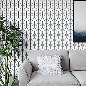 ReWallpaper 17.7X276 Self Adhesive Wallpaper Roll Geometric Peel and Stick Wallpaper Black and White Design Patterned Contact Paper for Cabinets Counter Cupboard Door Closets Drawers Neutral Vinyl