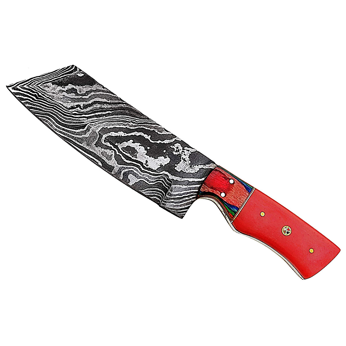 Damascus Steel Hunting Knife - Fixed Blade Knives with Sheath - Firm Grip Handle Made of Rose Wood (Mac)