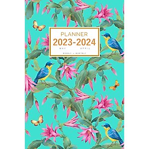 Planner 2023-2024: 6x9 Weekly and Monthly Organizer from May 2023 to April 2024 | Cute Watercolor Cactus Design Turquoise
