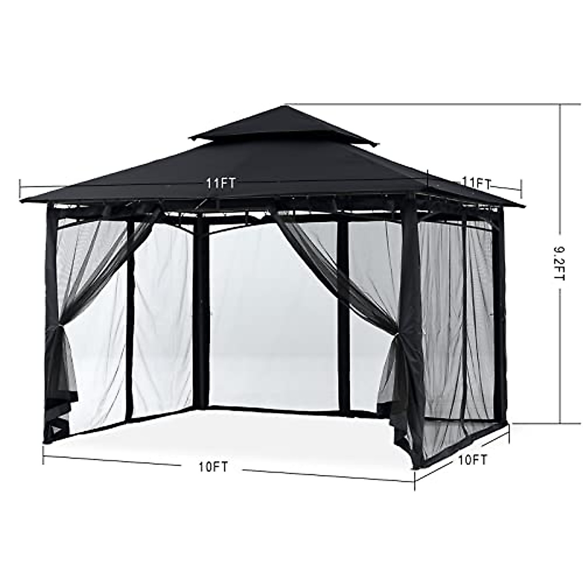 MASTERCANOPY Outdoor Garden Gazebo for Patios with Stable Steel Frame and Netting Walls (10x10,Black)