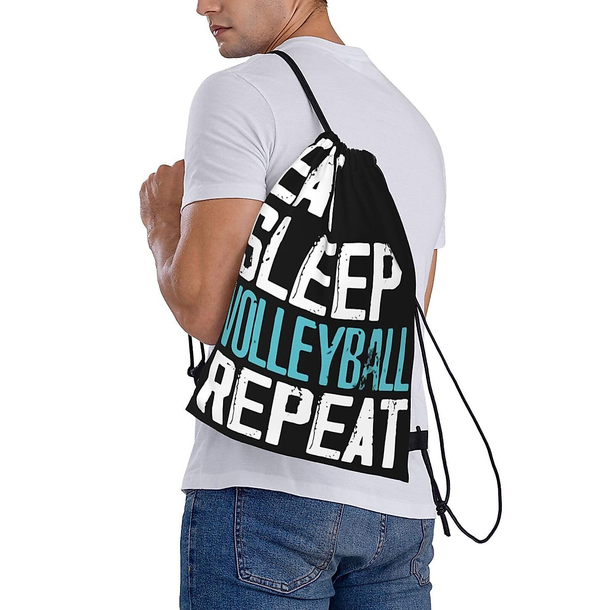 Eat Sleep Volleyball Repeat Drawstring Pack Beam Mouth Yoga Sackpack Shoulder Bags For Men/Women