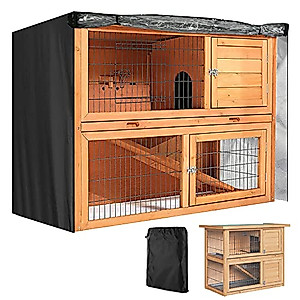 Gicov Rabbit Hutch Cover 4ft Waterproof Double Decker Rabbit Cage Cover Bunny Hutch Protector with Air Hole Visible Lid for Winter Outdoor