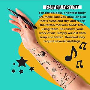 BODYMARK BIC Temporary Tattoo Markers for Skin, Black, Mixed Tip, 12-Count Pack, Skin-Safe, Cosmetic Quality