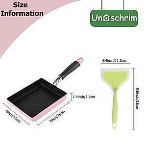 Japanese Omelet Pan, 6"x 7" Non-Stick Tamagoyaki Egg Pan, Rectangle Pan with Anti Scalding Bakelite Handle, Aluminum Japanese Egg Pan for everyday simple breakfast, All Stoveps Compatible, Pink