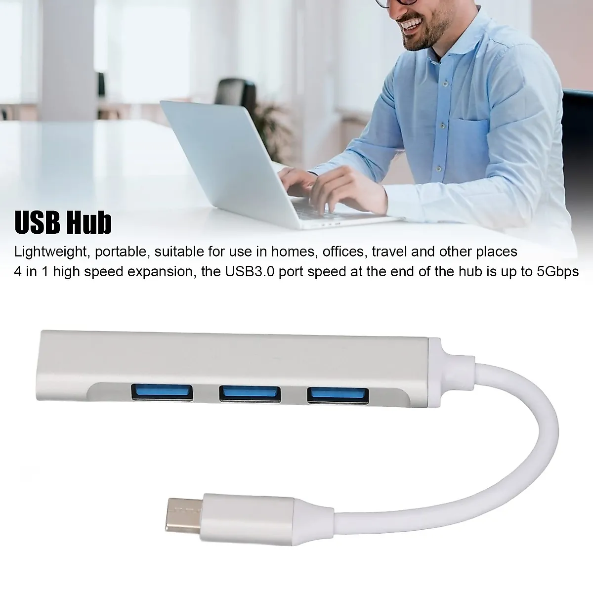 ASHATA USB C Hub, 4 in 1USB C to USB with 1 USB3.0 3 USB2.0 Ports, Mini Portable USB C Hub Adapter, for Laptop, Mouse, Keyboard, Hard Disk, Mobile Phone, Tablet(Silver)
