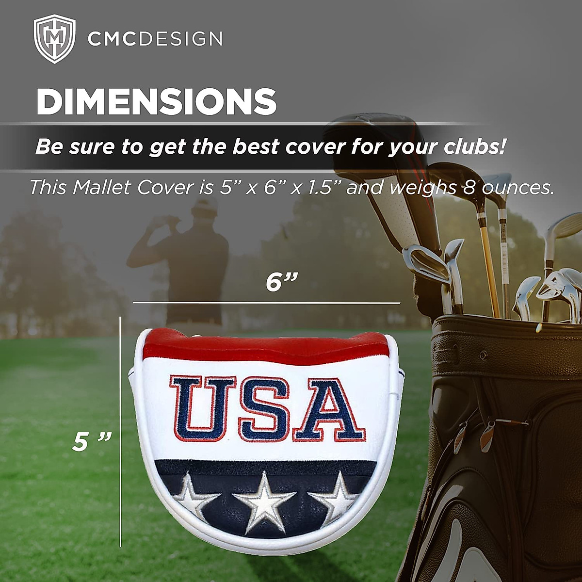 CMC Design Golf Mallet Head Cover - Custom USA Embroidered Golf Driver - Premium Faux Leather, Beautiful Design Elements & Soft Protective Lining – Great Fit for Any Mallet & Golfer