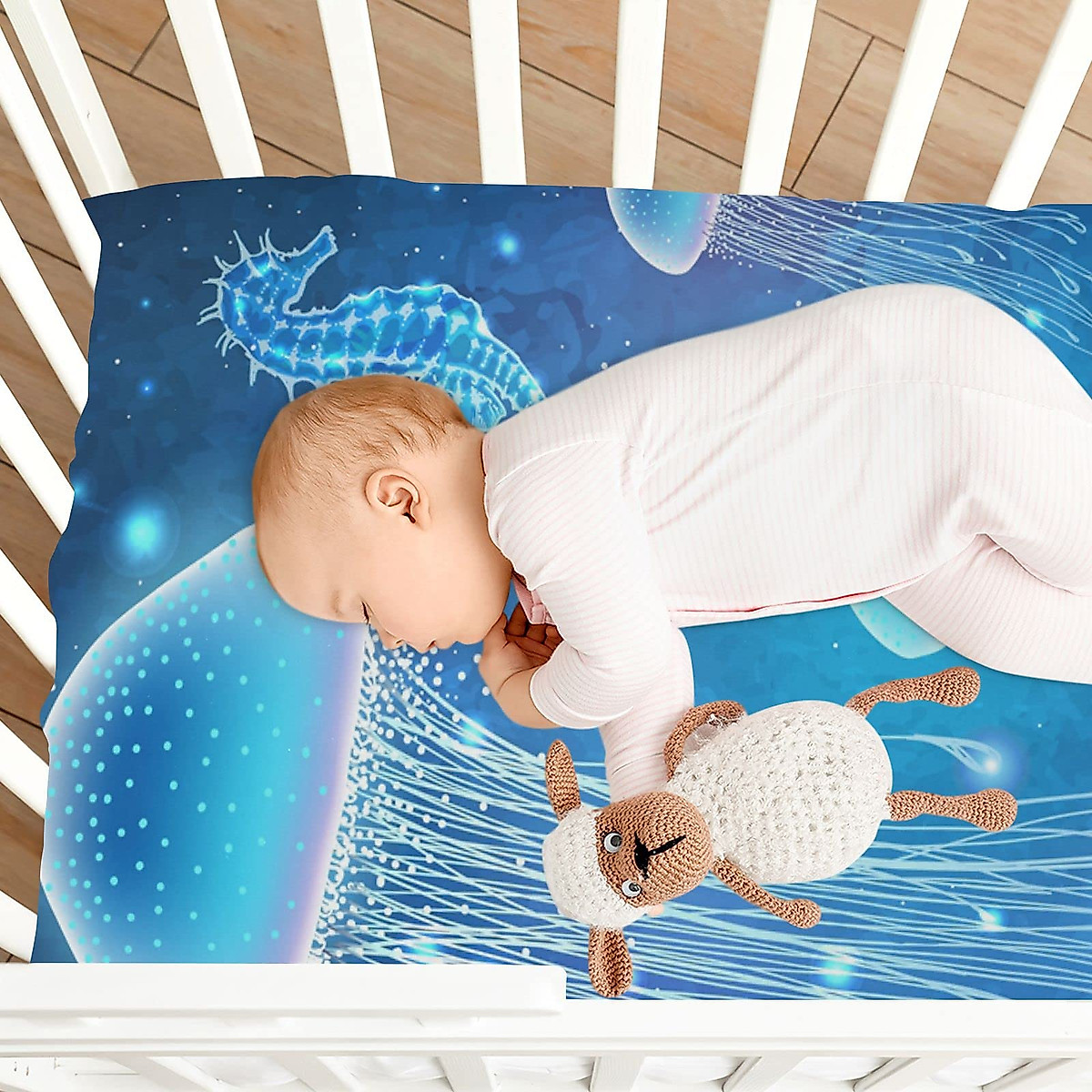 Blueangle Fitted Crib Sheet Glowing Jellyfish Baby Sheets for Standard Crib Toddler Mattress Cover, Soft Microfiber Breathable Mattress Cover for Boys and Girls（177）