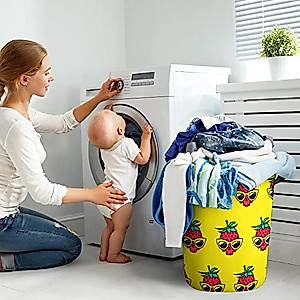 Skull Strawberry Large Laundry Basket Hamper Bag Washing with Handles for College Dorm Portable