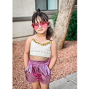 Girls Hot Pink Pants Metallic Shorts Rave Dance Shorts Shiny Metallic Shorts 6 7