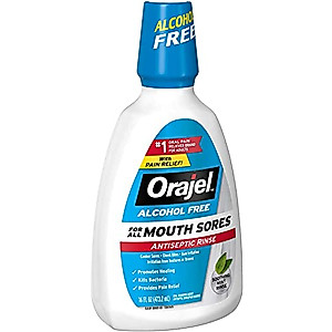 Orajel Alcohol-Free Antiseptic Mouth Sore Rinse, Fresh Mint, 16 Fl Oz (Pack of 2)