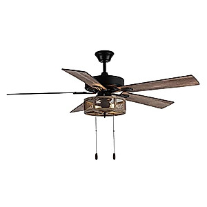 RIVER OF GOODS 52 Inch LED Modern Farmhouse Ceiling Fan with Light - Rustic Ceiling Fans with Lights - Elegant Industrial Fan with Mesh Metal Caged Shade - Brown