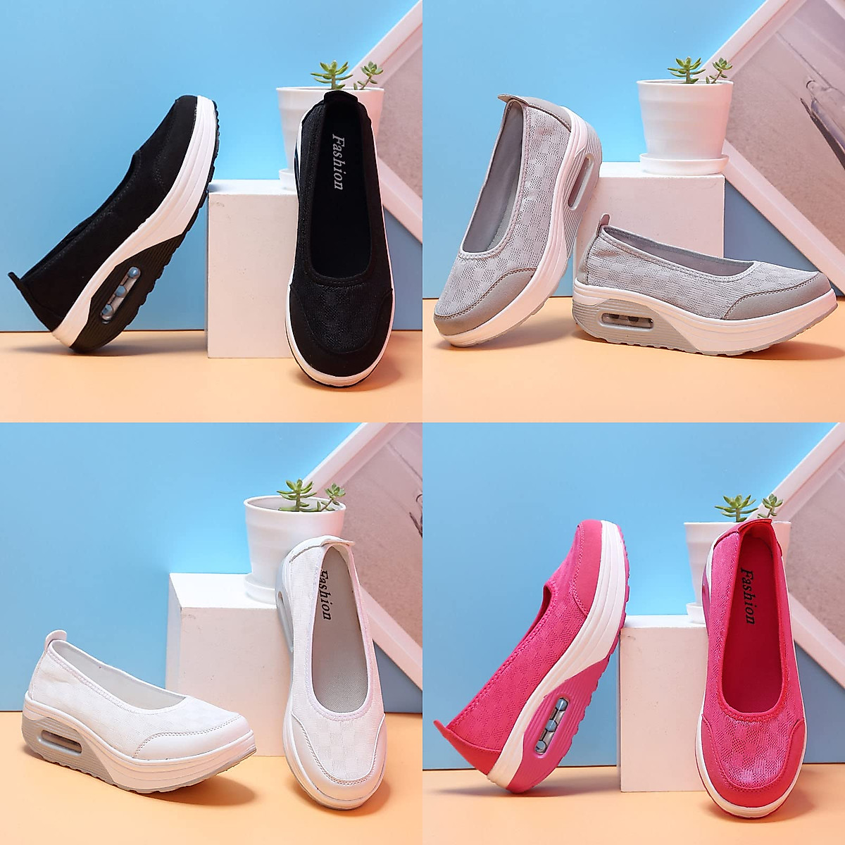 Keilinia Women's Slip on Breathe Knitted Sneakers,Lightweight Comfy Air Cushion Low Orthopedic Wedge Running Nursing Shoes (6,Black)