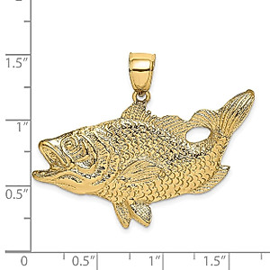 14K Yellow Gold Open Mouth Bass Fish Charm Pendant