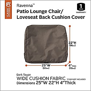 Classic Accessories Ravenna Water-Resistant 25 x 22 x 4 Inch Outdoor Back Cushion Slip Cover, Patio Furniture Cushion Cover, Dark Taupe