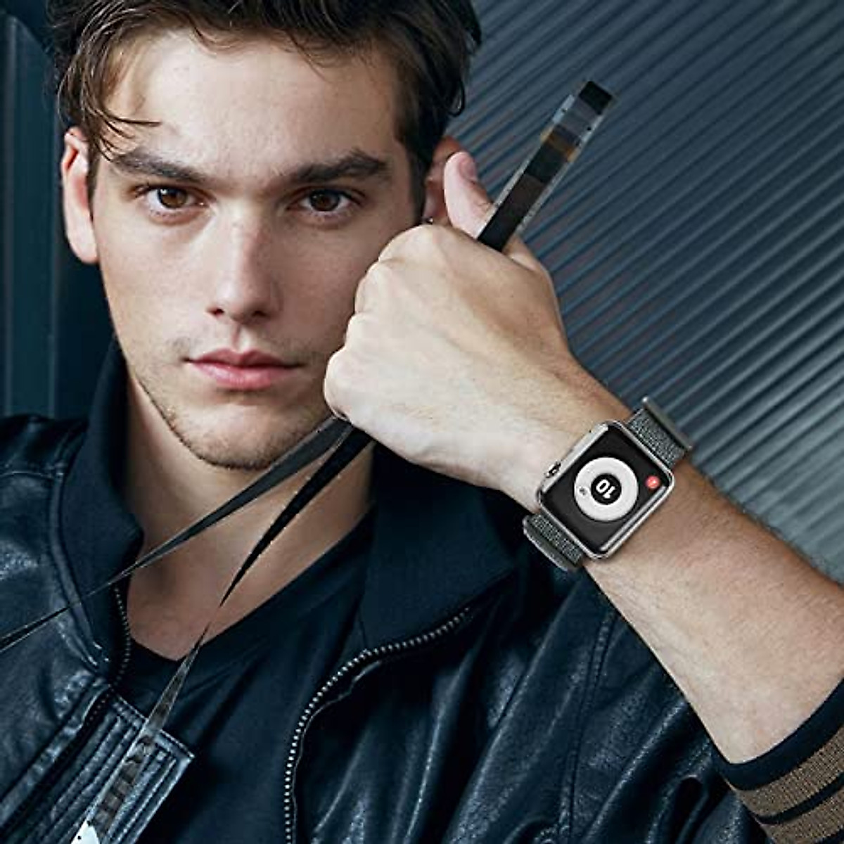 ENJINER 5 Pack Sport Loop Band Compatible with Apple Watch 42mm 44mm 45mm iWatch SE Series 7 6 5 4 3 2 1, Nylon Weave Women Men Stretchy Elastic Braided Replacement Wristband Strap, 5 Pack C 42/44/45