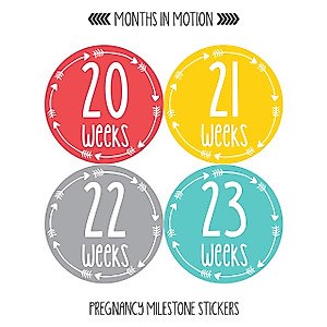 Months In Motion Pregnancy Weekly Belly Growth Stickers - Week to Week Pregnant Expecting Photo Prop - Maternity Keepsake - Baby Bump - Large Set of 36 Weekly Photo Sticker