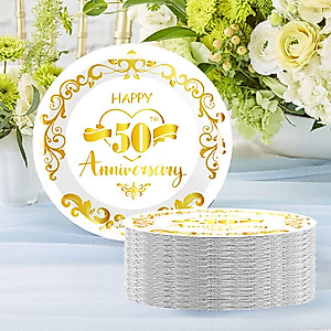80Pcs 50th Anniversary Paper Plates Golden Wedding Celebration Party Supplies 7"50th Golden Dessert Plates 50 Years Golden Plates,for Fifty Anniversary Party Decoration 50th Brithday Party Decorations