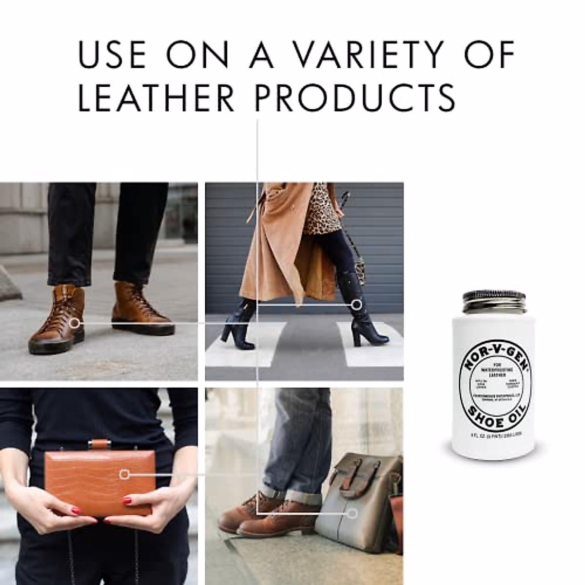 NOR-V-GEN All Leather Conditioning Oil Nourishes Waterproof and Protects all Leather Goods - Treatment for Shoes & Leather Products, 8oz