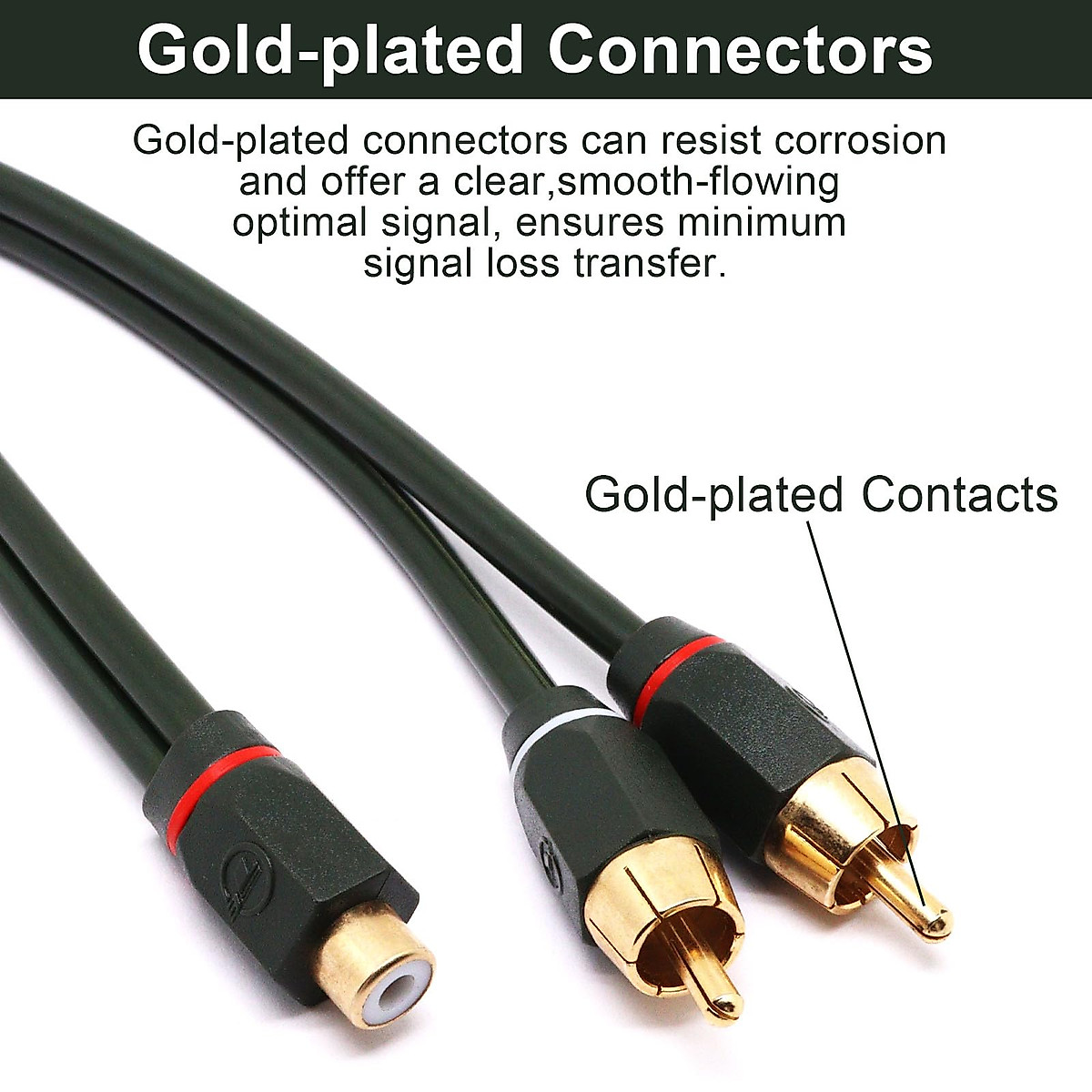Sydien 12 Inch RCA Splitter 1 Female to 2 Male 2 Pack, RCA Y Cable RCA Video Car Audio Cable Splitter RCA Adapter Black