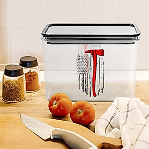 Fireman Axe Line American Flag Storage Box Plastic Food Organizer Container Canisters with Lid for Kitchen