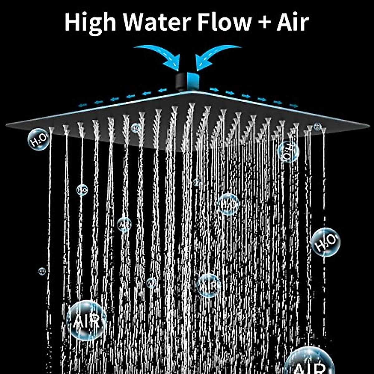 GELE Rainfall Shower Head, 10 Inch High Pressure Shower Head, Ultra -thin Matte Black Shower Head Without Shower Arm, Stainless steel