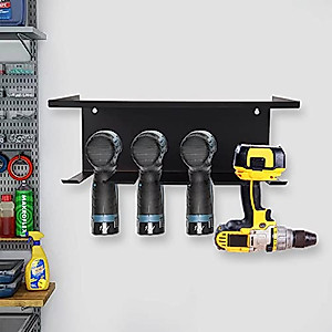 Drill Storage Rack Metal Tool Organizer Power Tool Holder Steel Rack With 4 Drill Charging Slots Tool Storage Organizer Garage Charging Station Hanging Wall Mount, Holds Drills, Batteries, Accessories