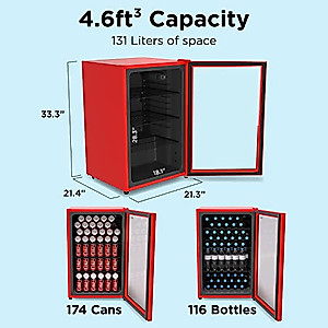 HUSKY Undercounter/Freestanding Premium Beverage Cooler & Mini Fridge 4.6 Cu.ft./131L with Reversible Glass Door, Compact Refrigerator for Home, Restaurants, Commercial, RV Energy Star