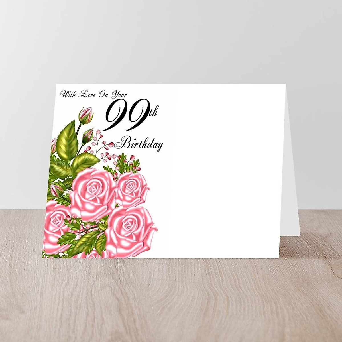 CafePress 99Th Birthday Greeting Card With Pink Roses Folded Greeting Card Glossy