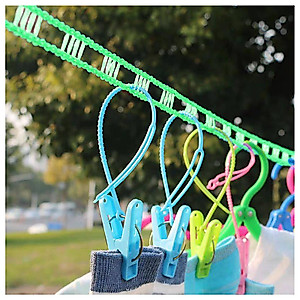 FuninCrea Washing Line 8m, Non-slip and Windproof Clothes Line, Portable Washing Line with 2pcs Stainless Hooks, Fence-Like Rope Washing Line for Indoor Outdoor Camping Traveling(blue)