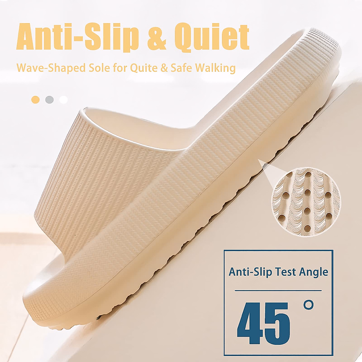 rosyclo Cloud Slides Slippers for Women and Men, Pillow Shower Bathroom Non-Slip Open Toe Super Soft Comfy Home House Cloud Cushion Slide Sandals for Indoor & Outdoor Shoes, Beige Tan