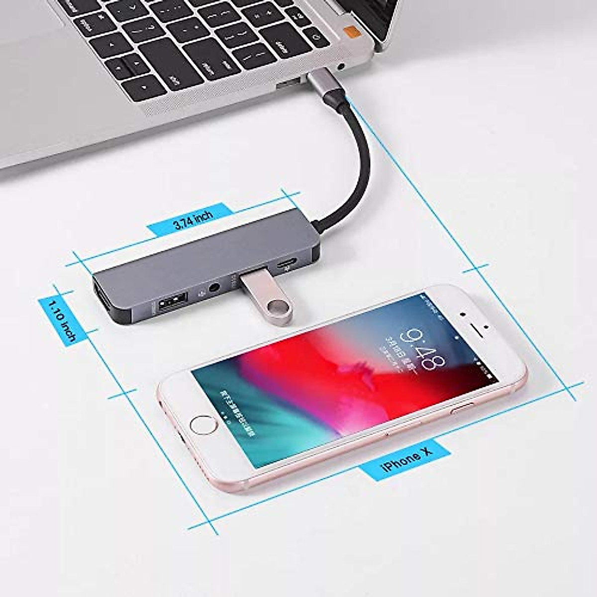Type C 5 in 1 Hub to 4K HDMI, 2USB3.0Ports,MIC&Audio. Adapter, with PD3.0(100W) Charge