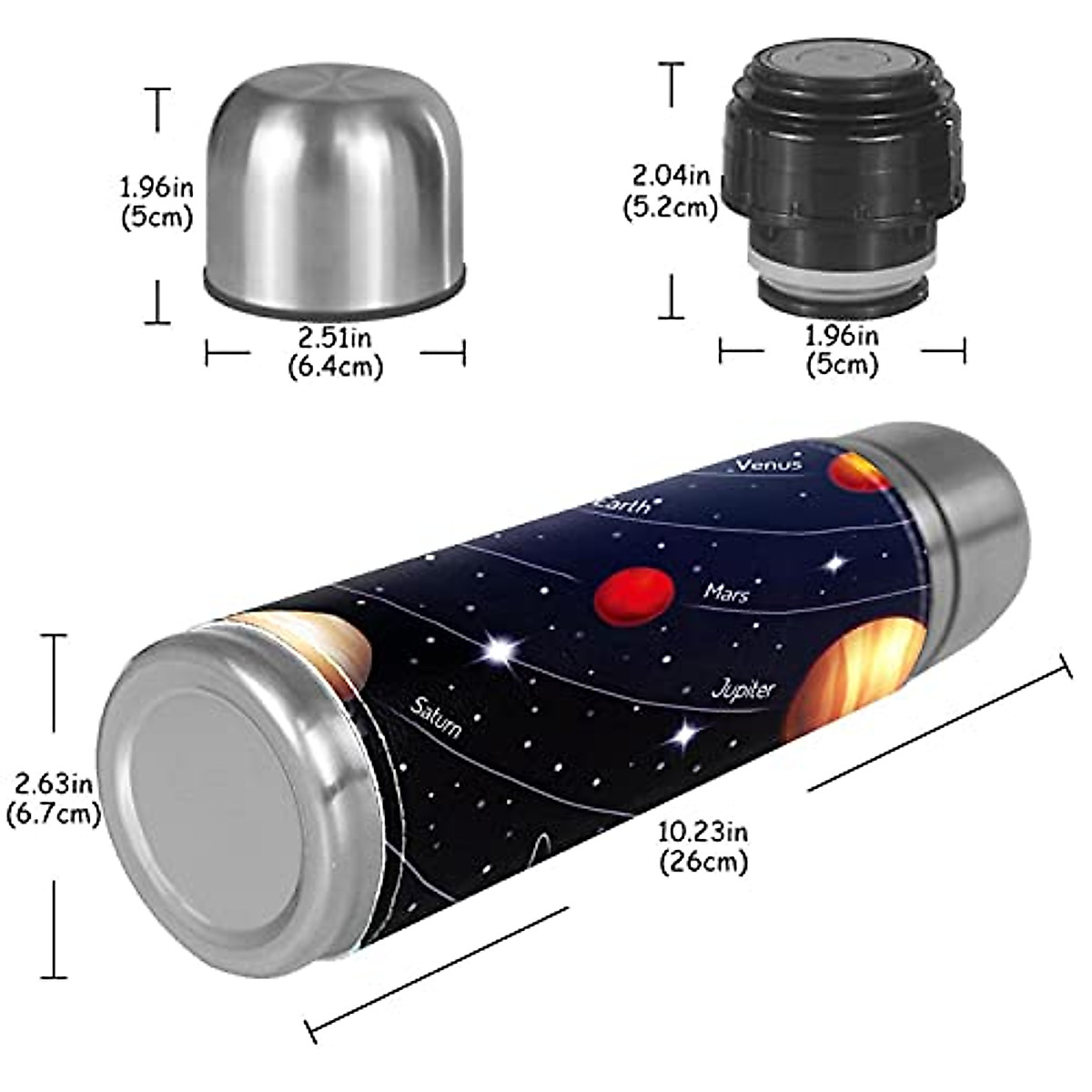 Stainless Steel Vacuum Insulated Mug, Solar System Print Thermos Water Bottle for Hot and Cold Drinks Kids Adults 17 Oz