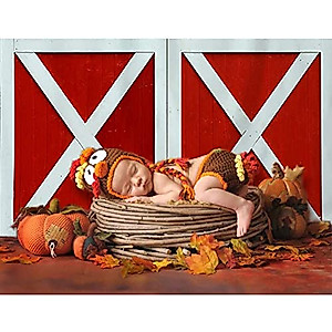 ZTHMOE 84x60inch Red Barn Door Photography Backdrop Western Farm Friendsgiving Background BBQ Party Supplies for Cowboy Birthday Fall Thanksgiving Harvest Photo Props