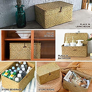 Seagrass Basket Storage Basket with Lid Multipurpose Container for Home Organization - S, woven seagrass basket M, wicker storage baskets L hyacinth baskets